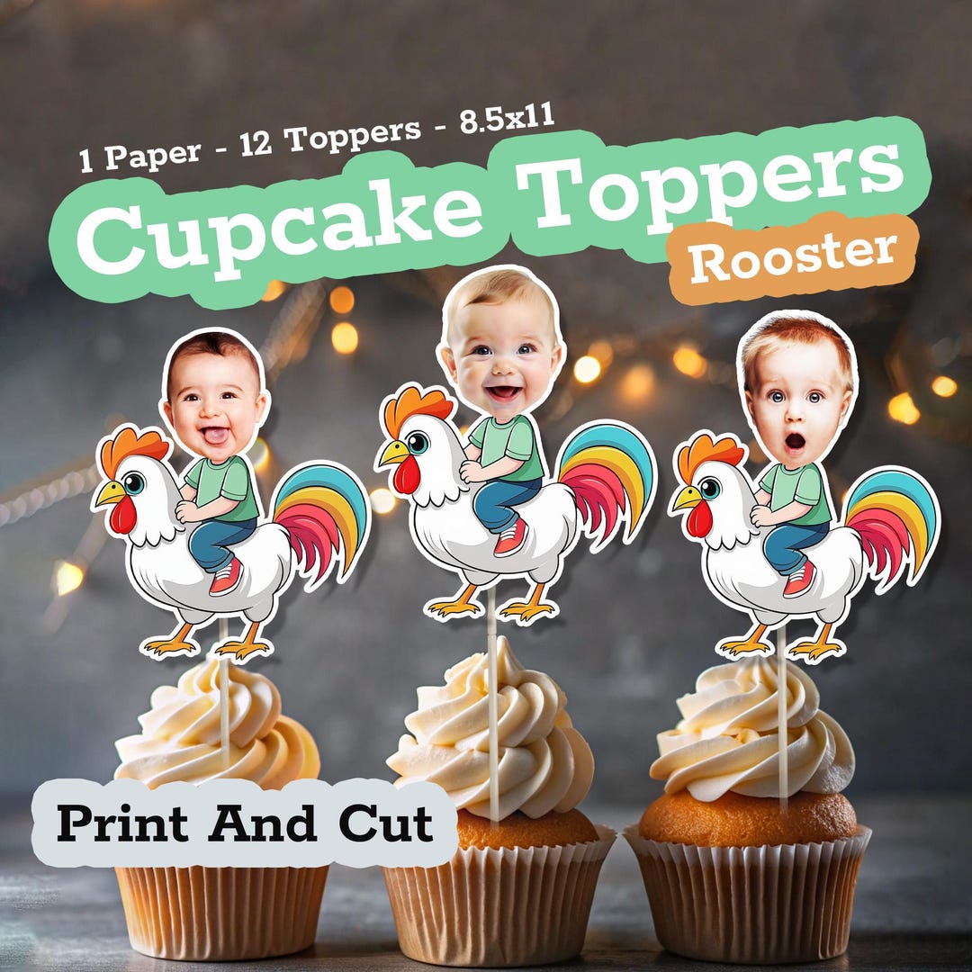 Personalized ROOSTER Cupcake Toppers, Baby Face Cupcake Topper for ...