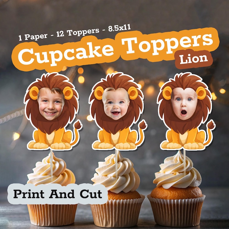 Personalized LION Face Cupcake Toppers, Custom Face on a Stick for Lion ...