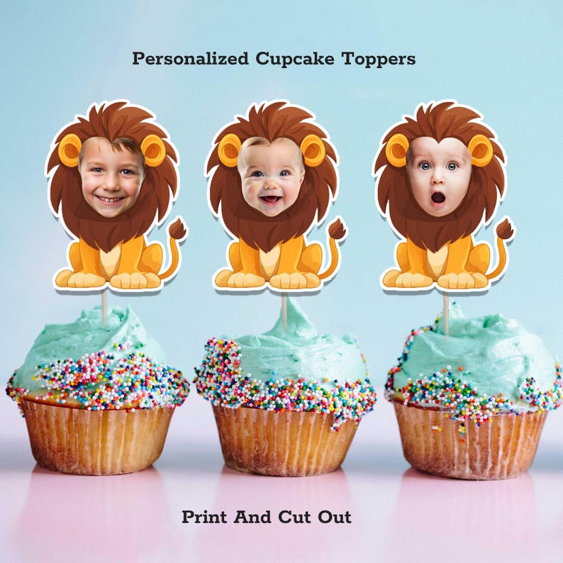 Personalized LION Face Cupcake Toppers, Custom Face on a Stick for Lion ...