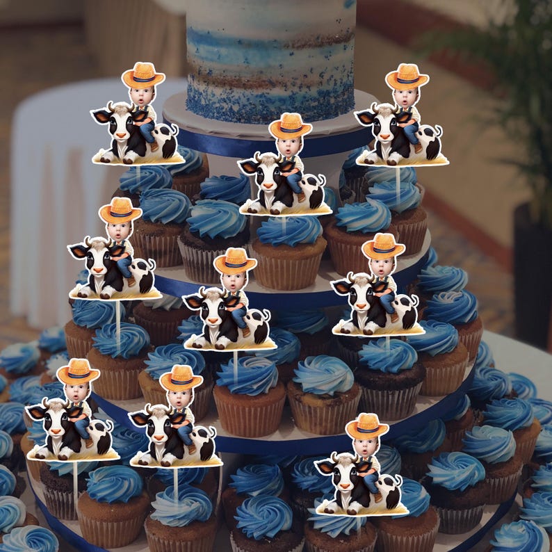 Personalized Cow Printable Face Cupcake Toppers | Farm Themed Birthday ...