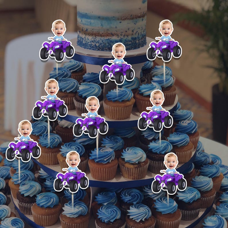 Quad Bike Face Cupcake Toppers – Custom Photo, ATV Birthday Decor, Jeep ...
