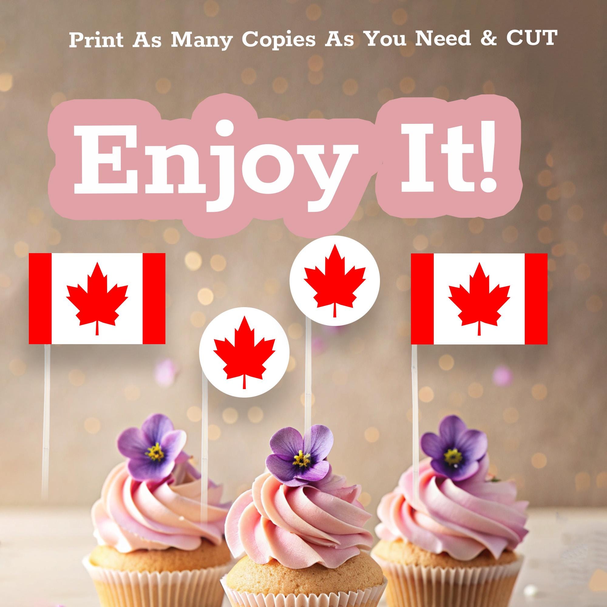 Printable Canadian Flag Cupcake Toppers – DIY Cake Decorations, Maple ...