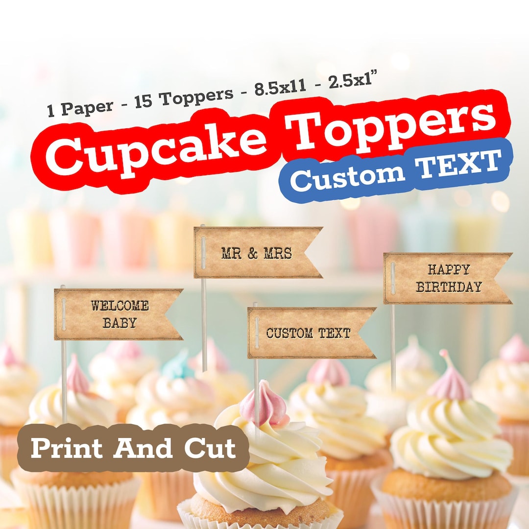Custom TEXT Flag Cupcake Toppers | Printable Name Cake Toppers ...