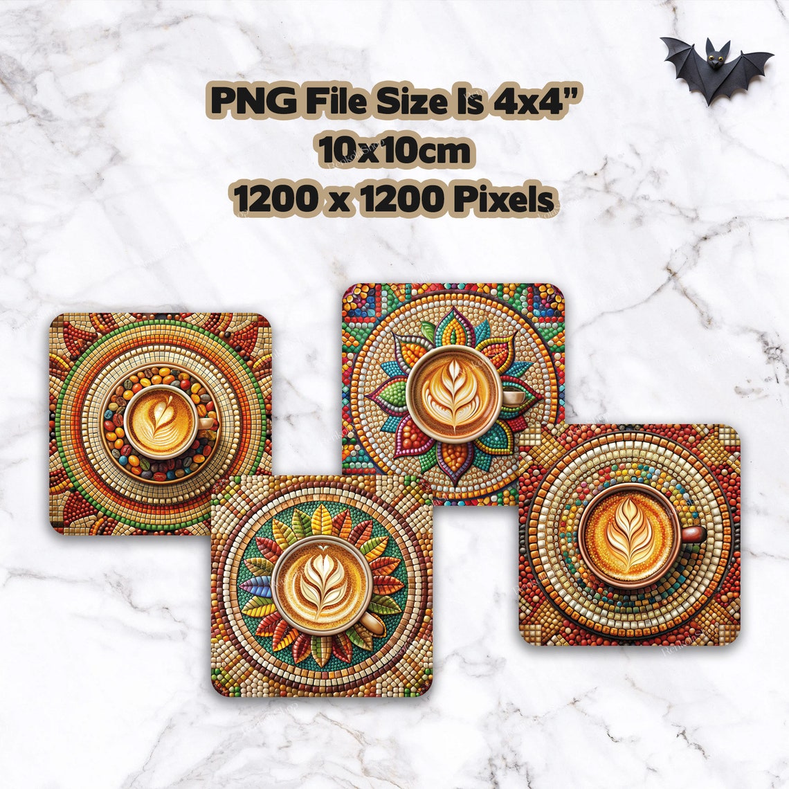 Mosaic Art Coasters Sublimation Designs Pngs, Digital Download Only ...