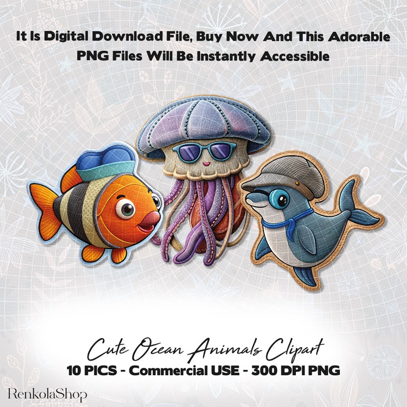 3D Printable Cute Ocean Animals Clipart, Underwater Animals Nursery ...