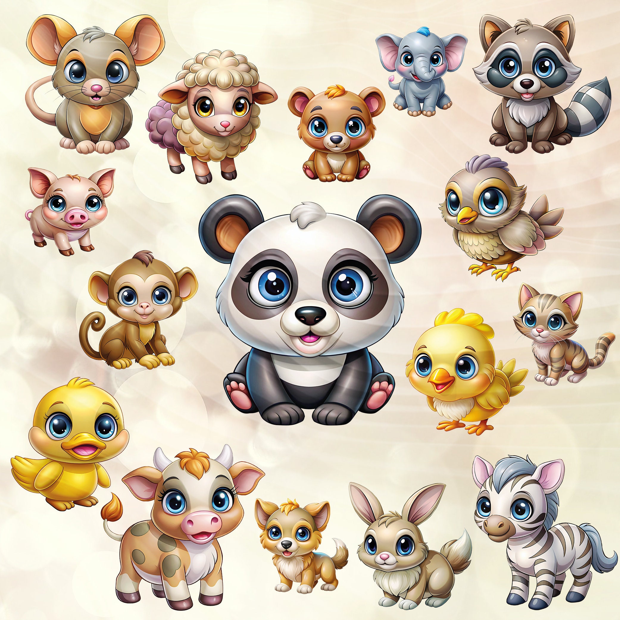 Cute Smile Animal Character Face Kawaii Stickers, Pet PNG Doodle Icons ...