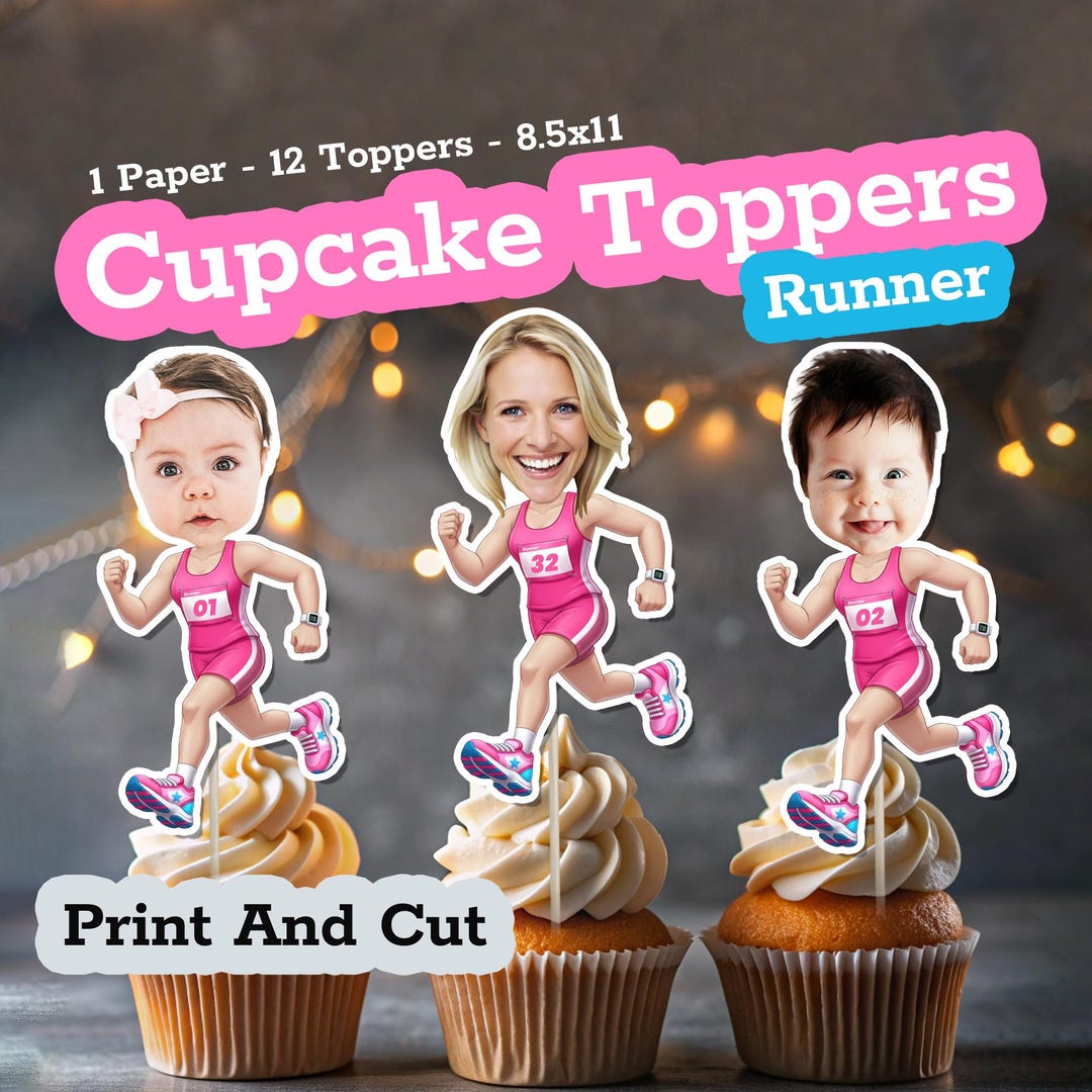 Printable RUNNER Woman or Girl Face Cupcake Toppers | Custom Photo ...