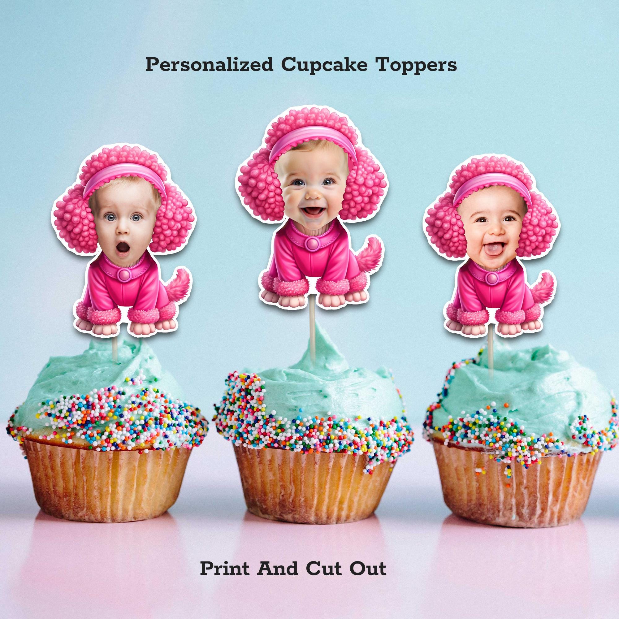 Printable PINK POODLE Face Cupcake Toppers – Custom Photo Dog Cake ...