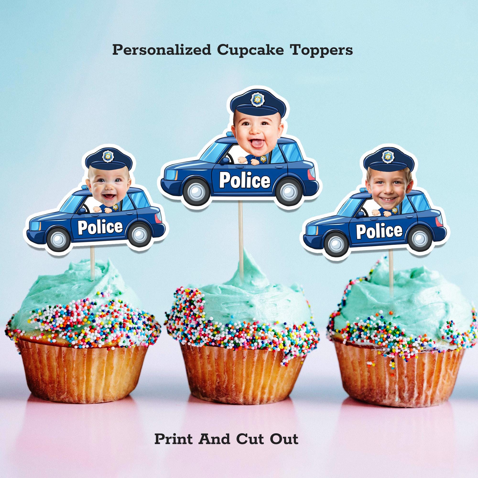 POLICE OFFICER Face Cupcake Toppers, Personalized Printable for Boys ...