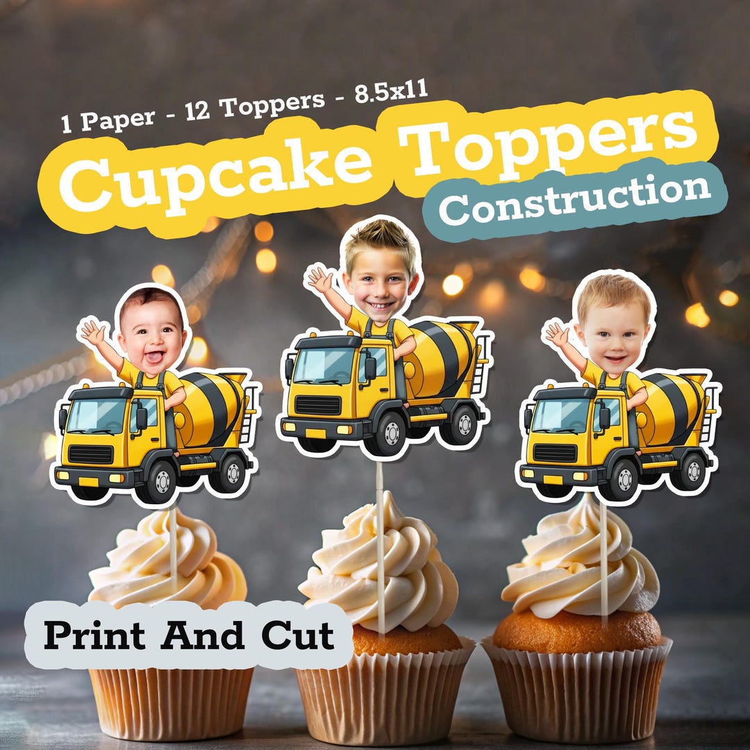 Printable Personalized Cement Mixer Face Cupcake Toppers | Construction ...