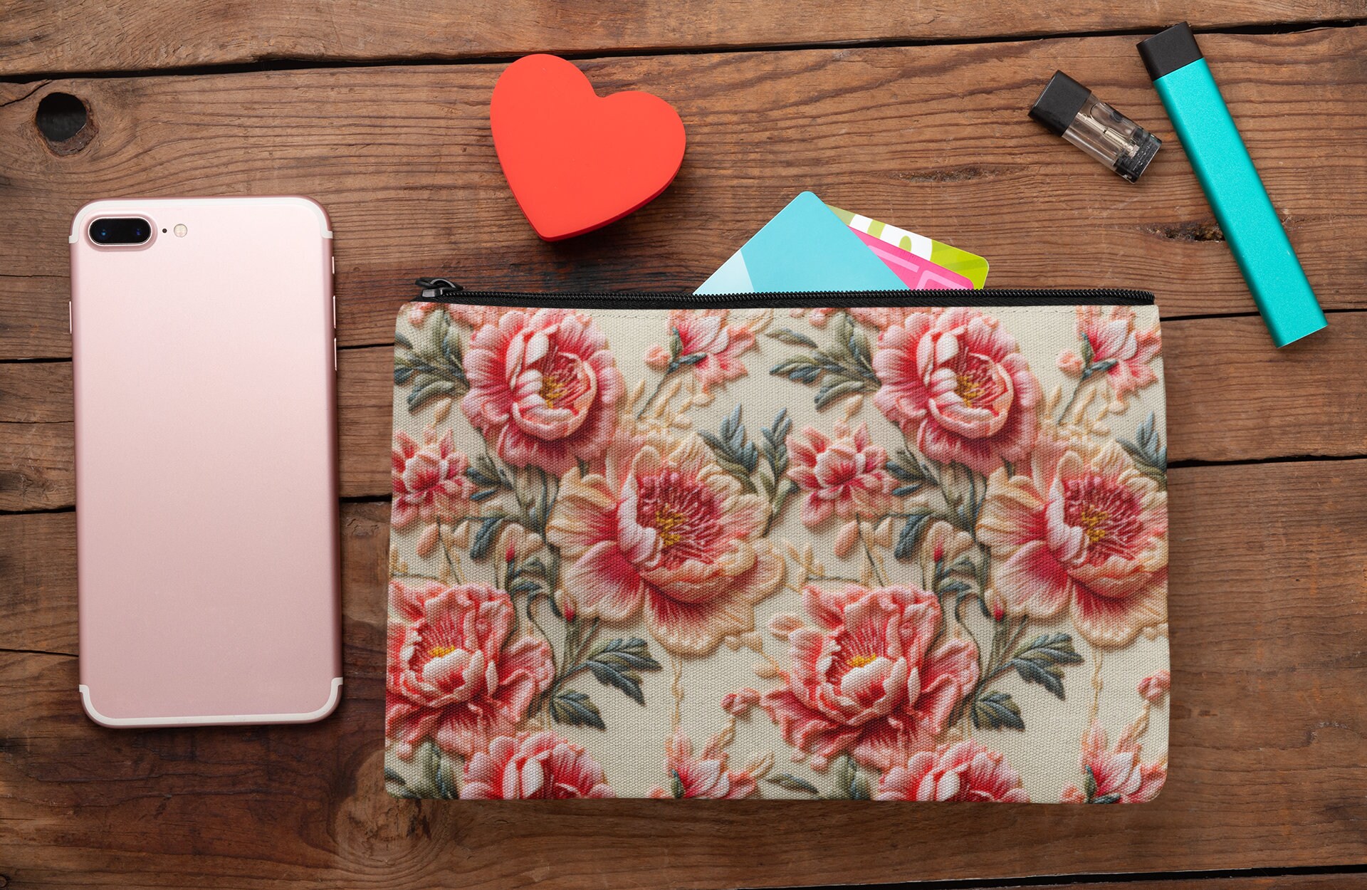 Flower Design Accessory Pouch, Pencil Pouch, Cute Makeup Bag ...