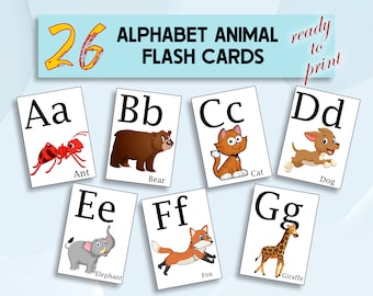 Printable Animal Alphabet Flash Cards, Classroom Decor, Toddlers ...