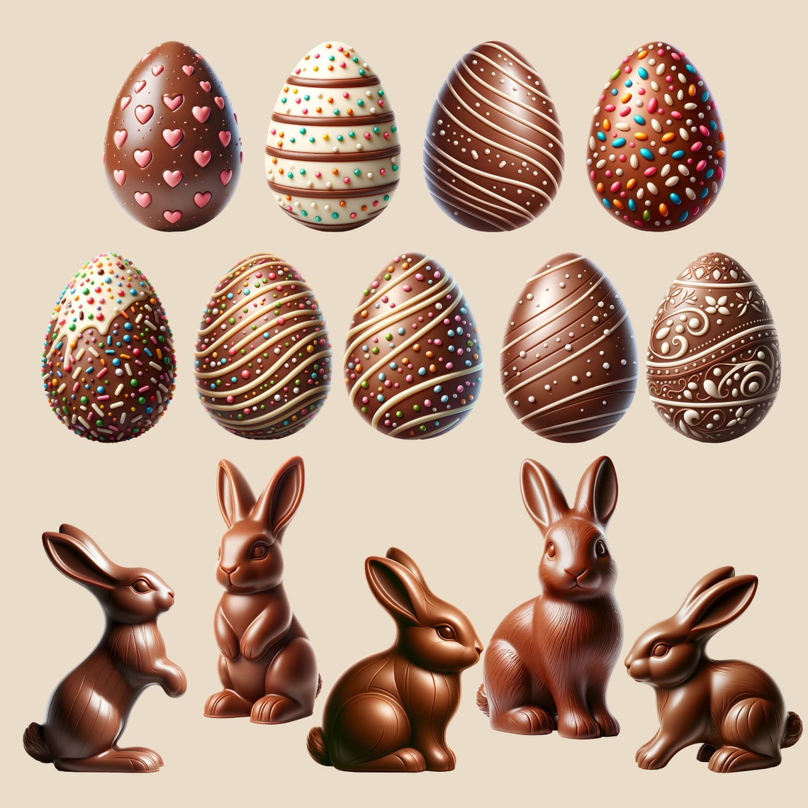 Chocolate Easter Bunny & Egg Clipart, 14PNG Files - Etsy