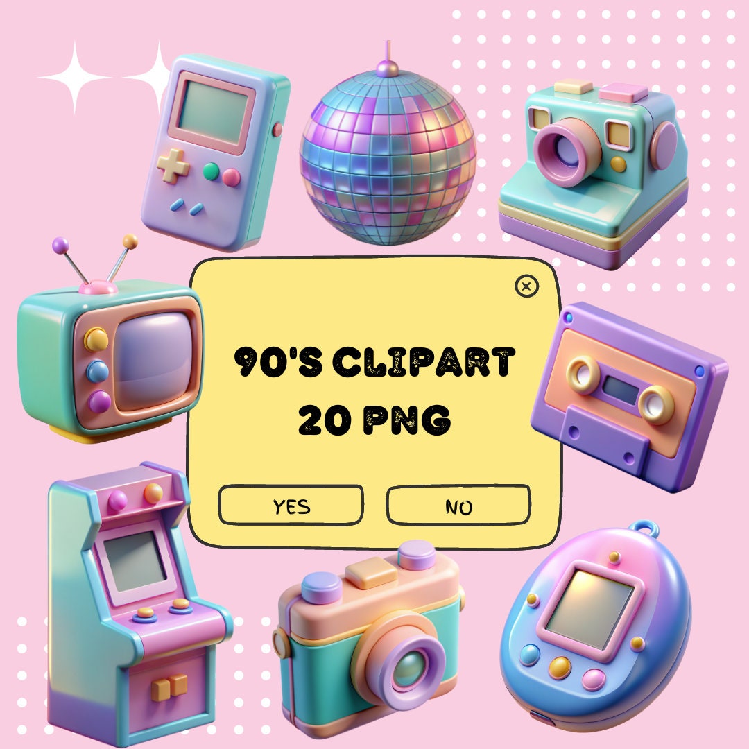 90's Nostalgia 3D Clipart Collection - Etsy