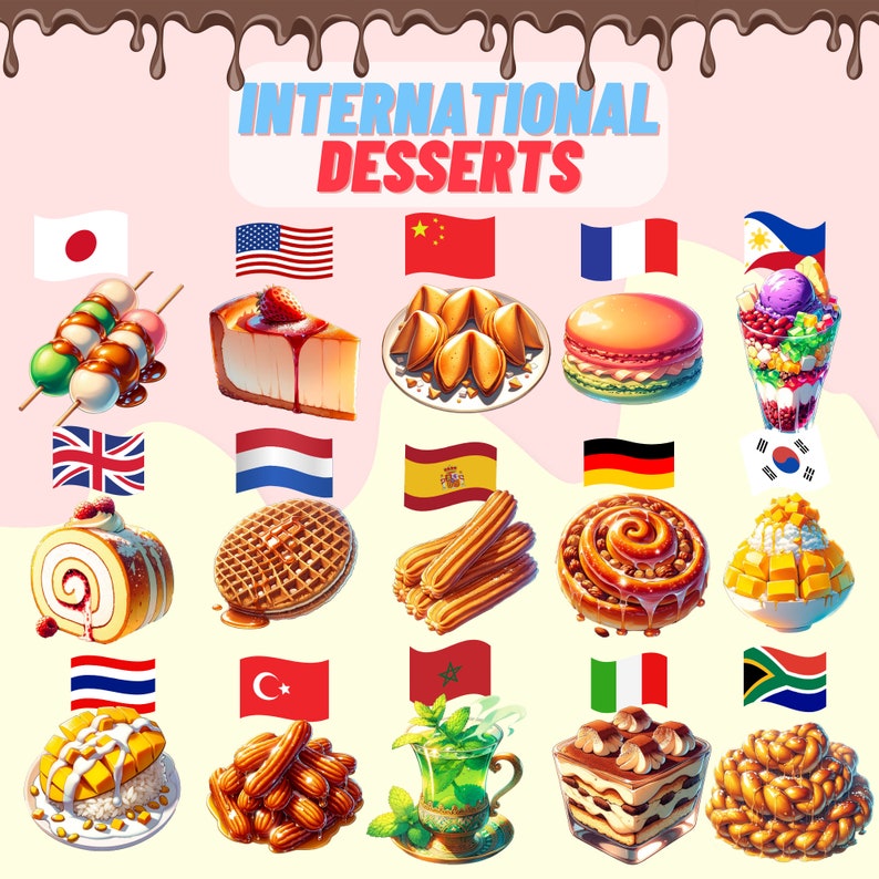 World Food Day L Sweet World Tour - International Desserts Clipart Set ...
