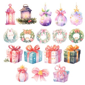 Cute Watercolor Christmas Clipart Bundle - 70 PNG Cute Holiday Elements ...