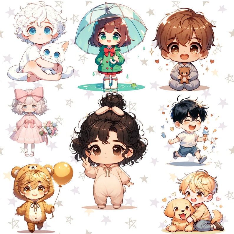Kawaii Baby Anime Clipart Cute Toddler Illustrations, Digital Art Set ...