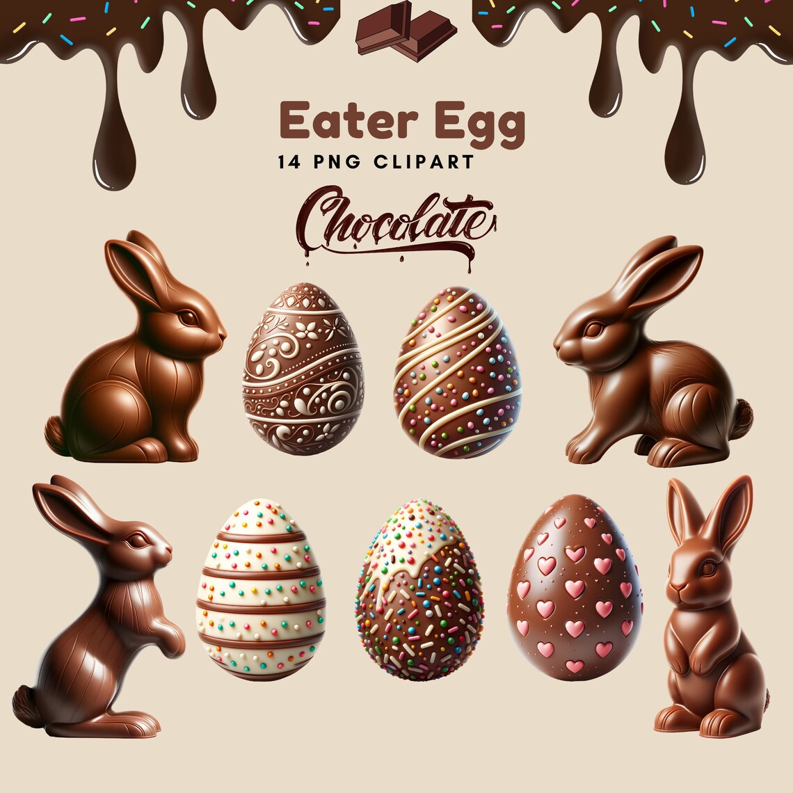 Chocolate Easter Bunny & Egg Clipart, 14PNG Files - Etsy