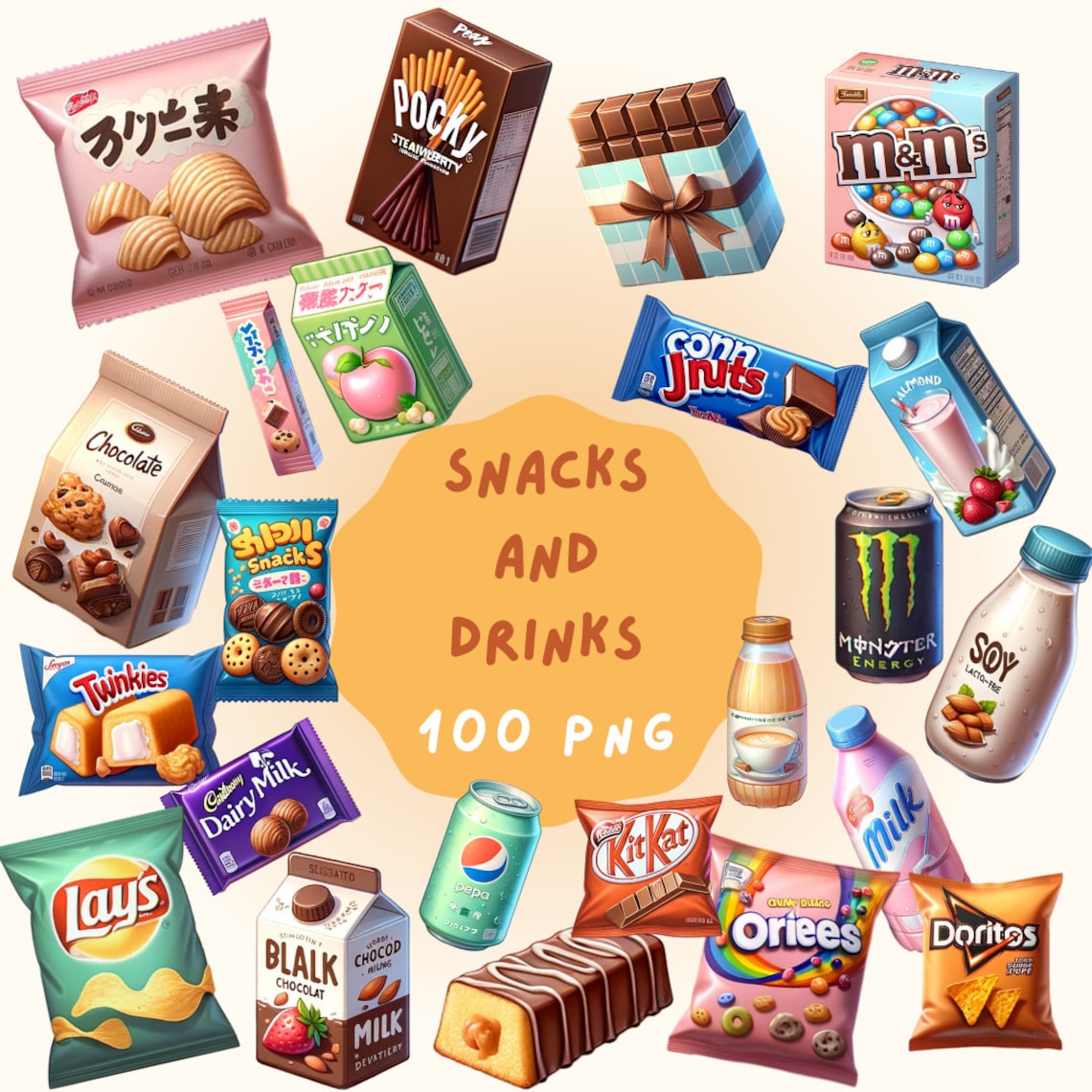 Snack and Drink Clipart L Food Semi 3D 100 PNG - Etsy