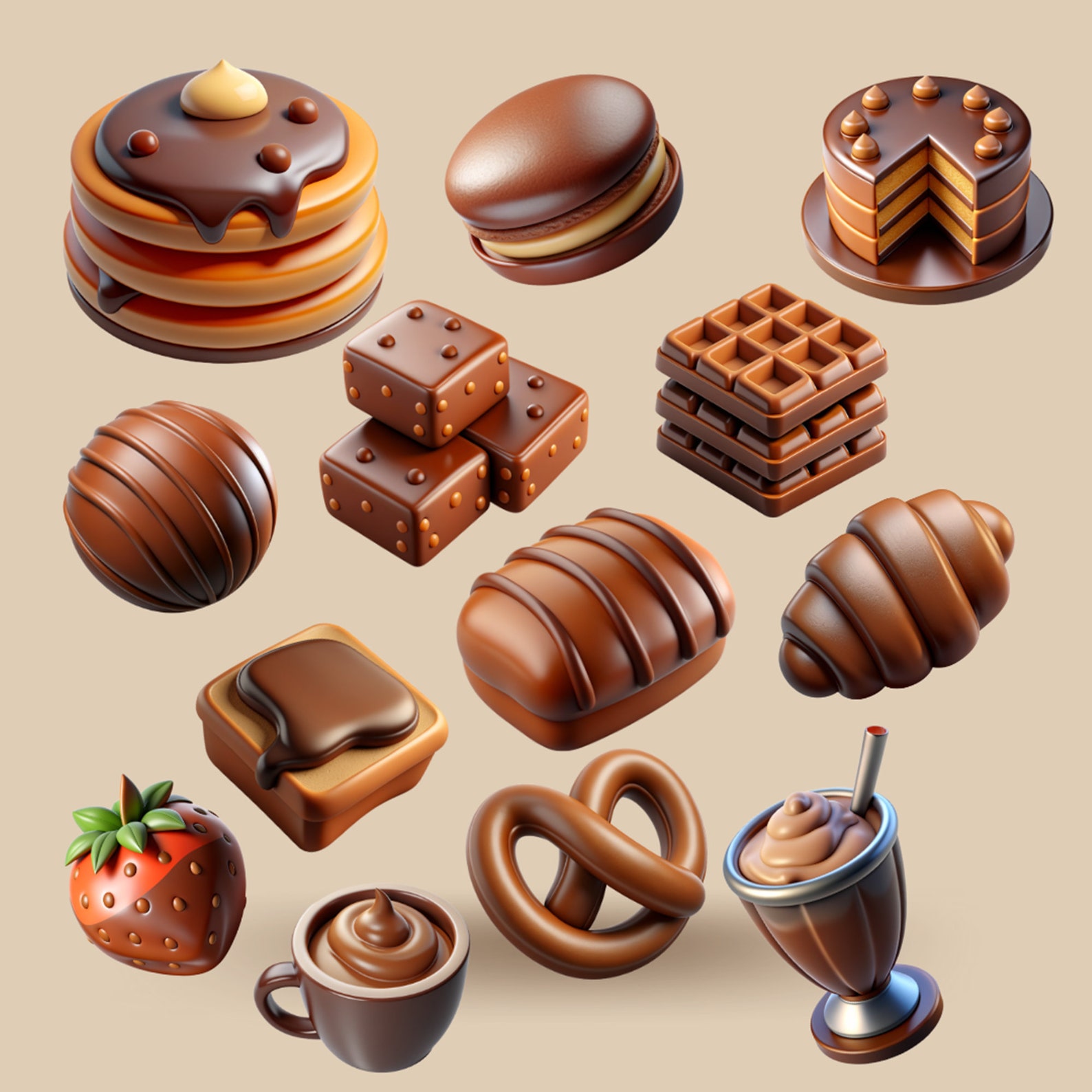 3D Chocolate Desserts Clipart Set 26 PNG - Etsy