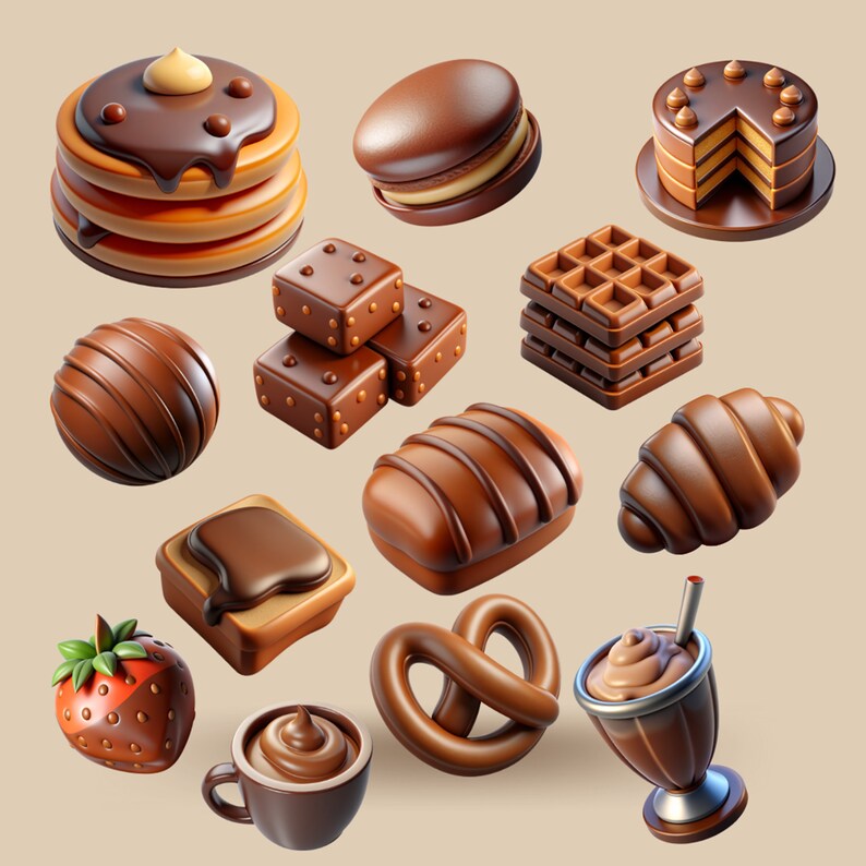 3D Chocolate Desserts Clipart Set 26 PNG - Etsy