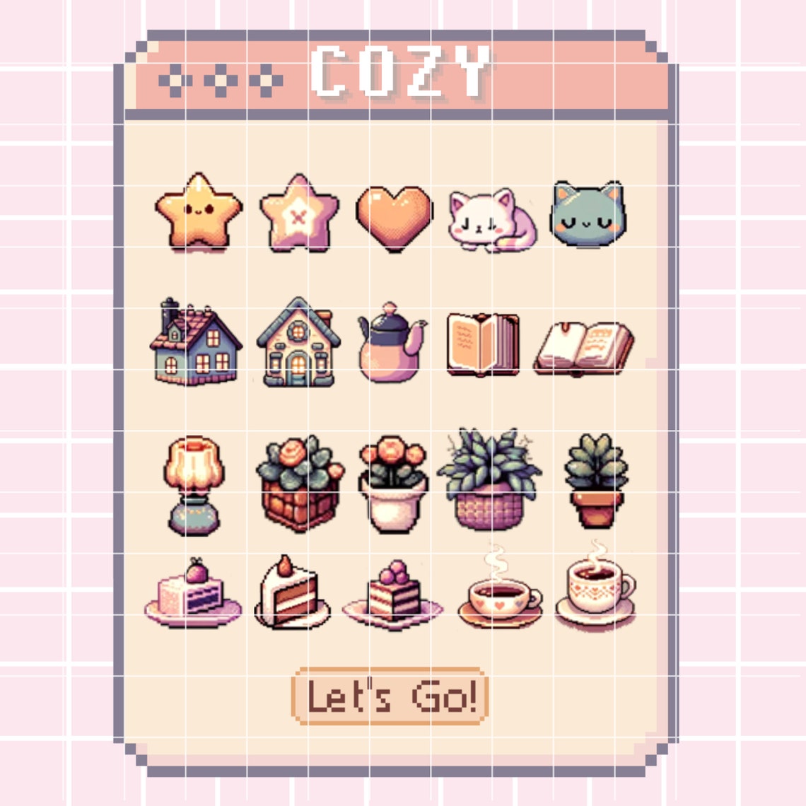 Pixel Art Icon Emote Pack: Food, Cozy, Galaxy & Games (80 PNG Files) - Etsy