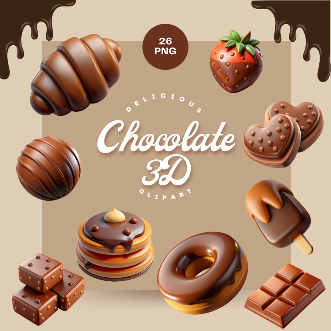 3D Chocolate Desserts Clipart Set 26 PNG - Etsy