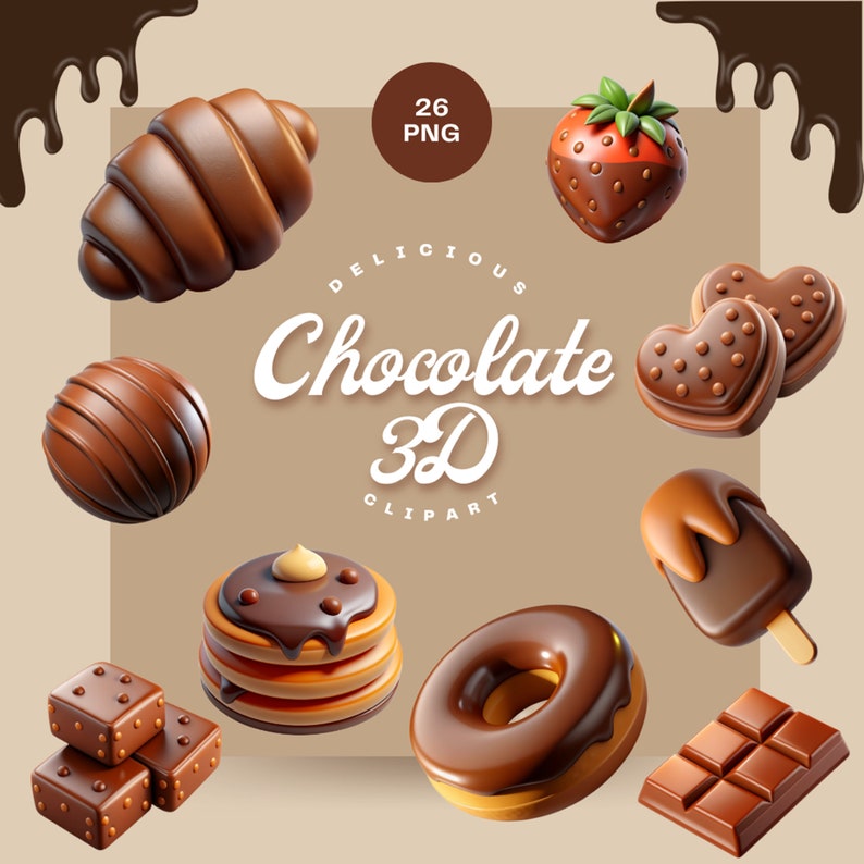 3D Chocolate Desserts Clipart Set 26 PNG - Etsy