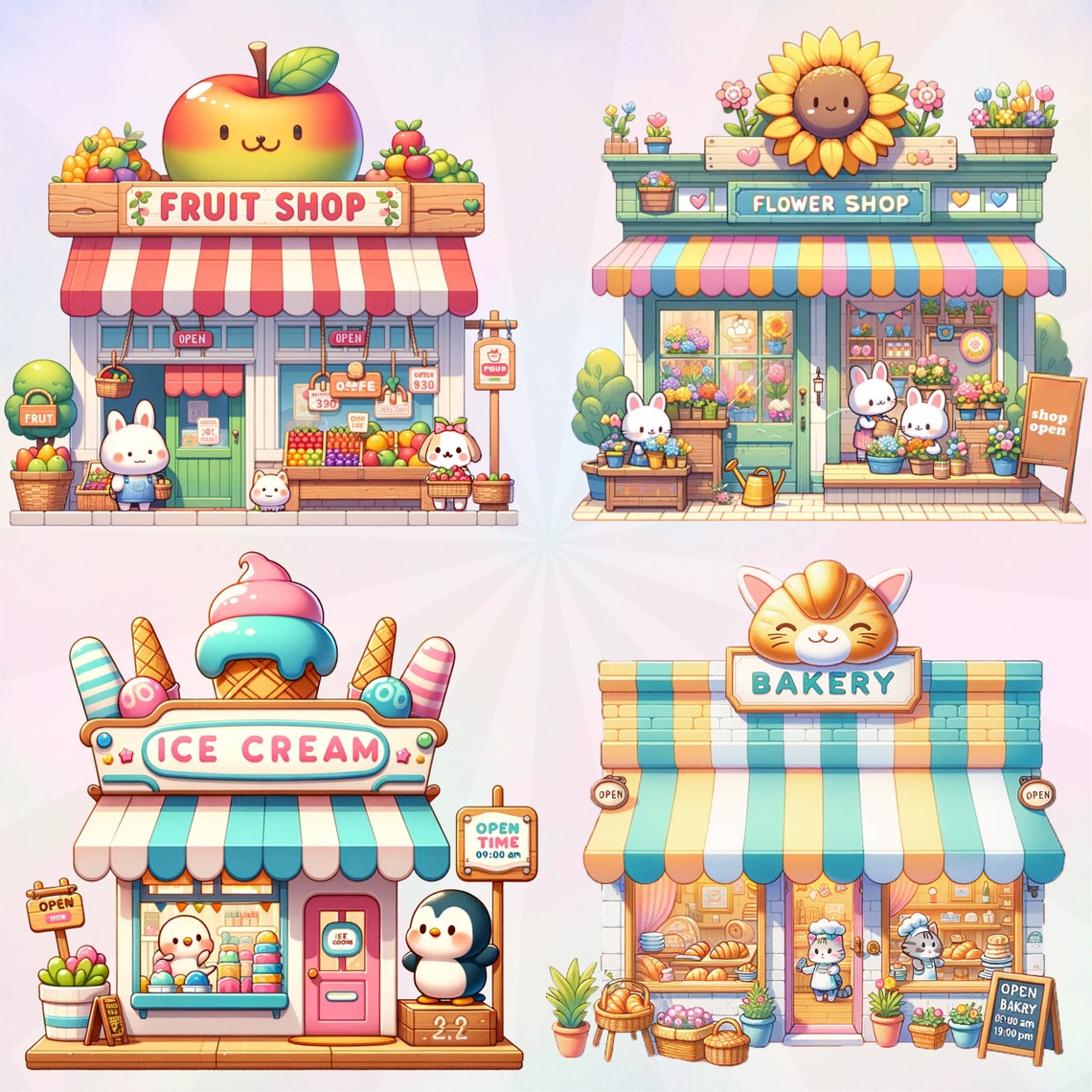 Cute Shop Clipart L Cute Animal Storefronts PNG Set - Etsy