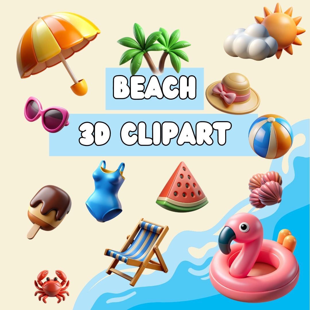 3D Beach Summer Clipart Set - Etsy
