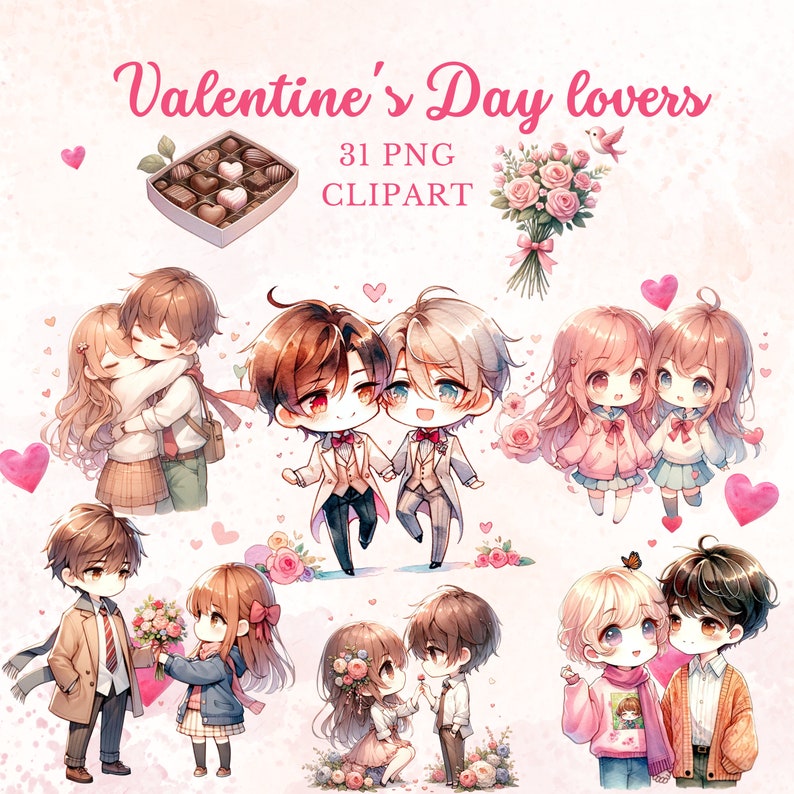 Chibi Love Tales - Valentine’s Day Anime Couple Clipart Set - Etsy