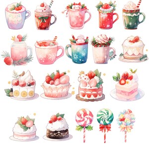 Cute Watercolor Christmas Clipart Bundle - 70 PNG Cute Holiday Elements ...