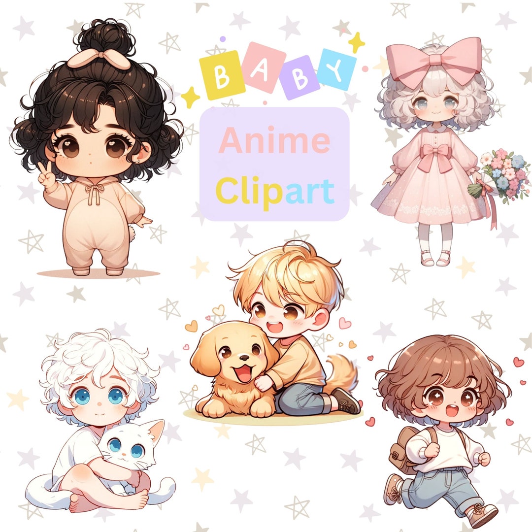 Kawaii Baby Anime Clipart Cute Toddler Illustrations, Digital Art Set ...