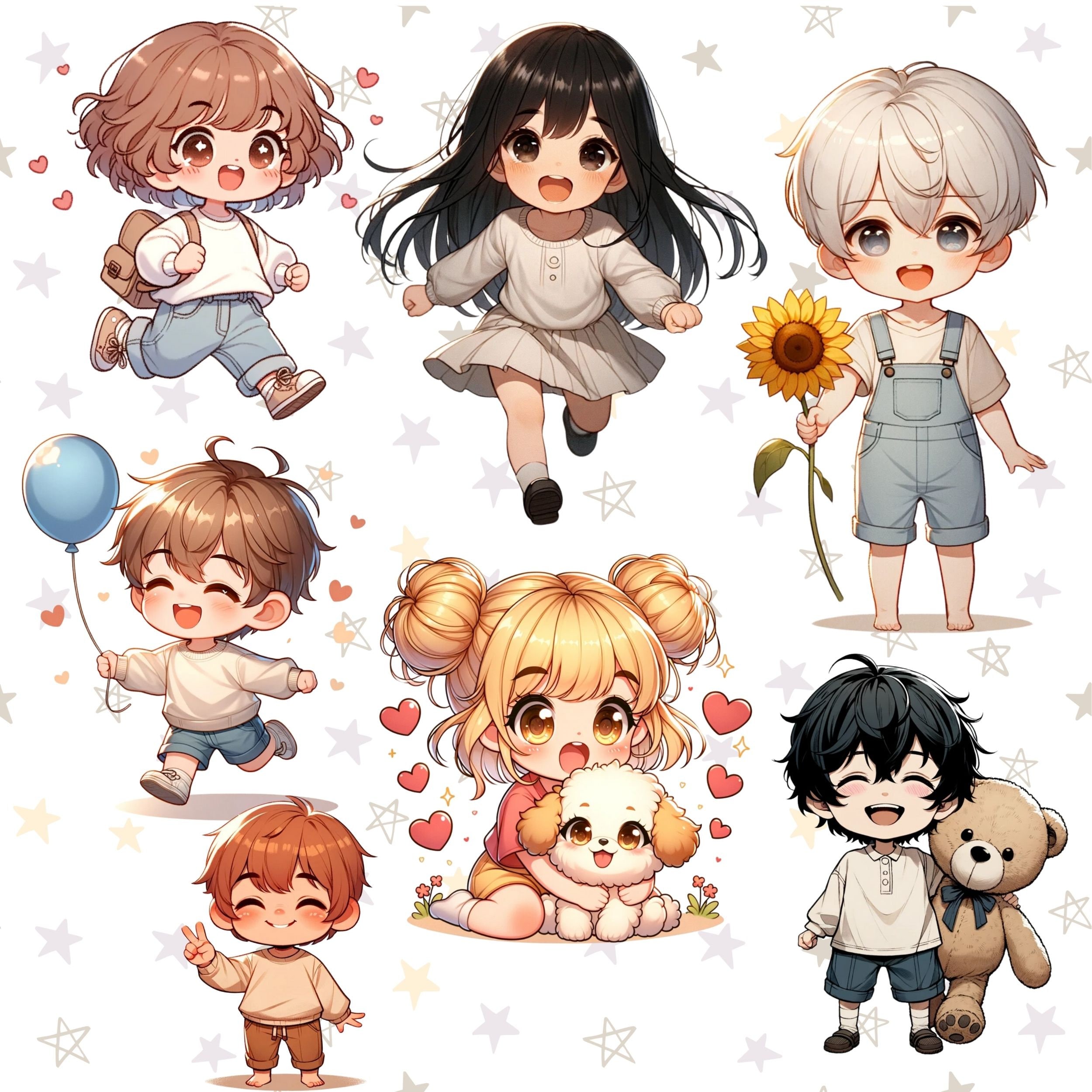 Kawaii Baby Anime Clipart Cute Toddler Illustrations, Digital Art Set ...