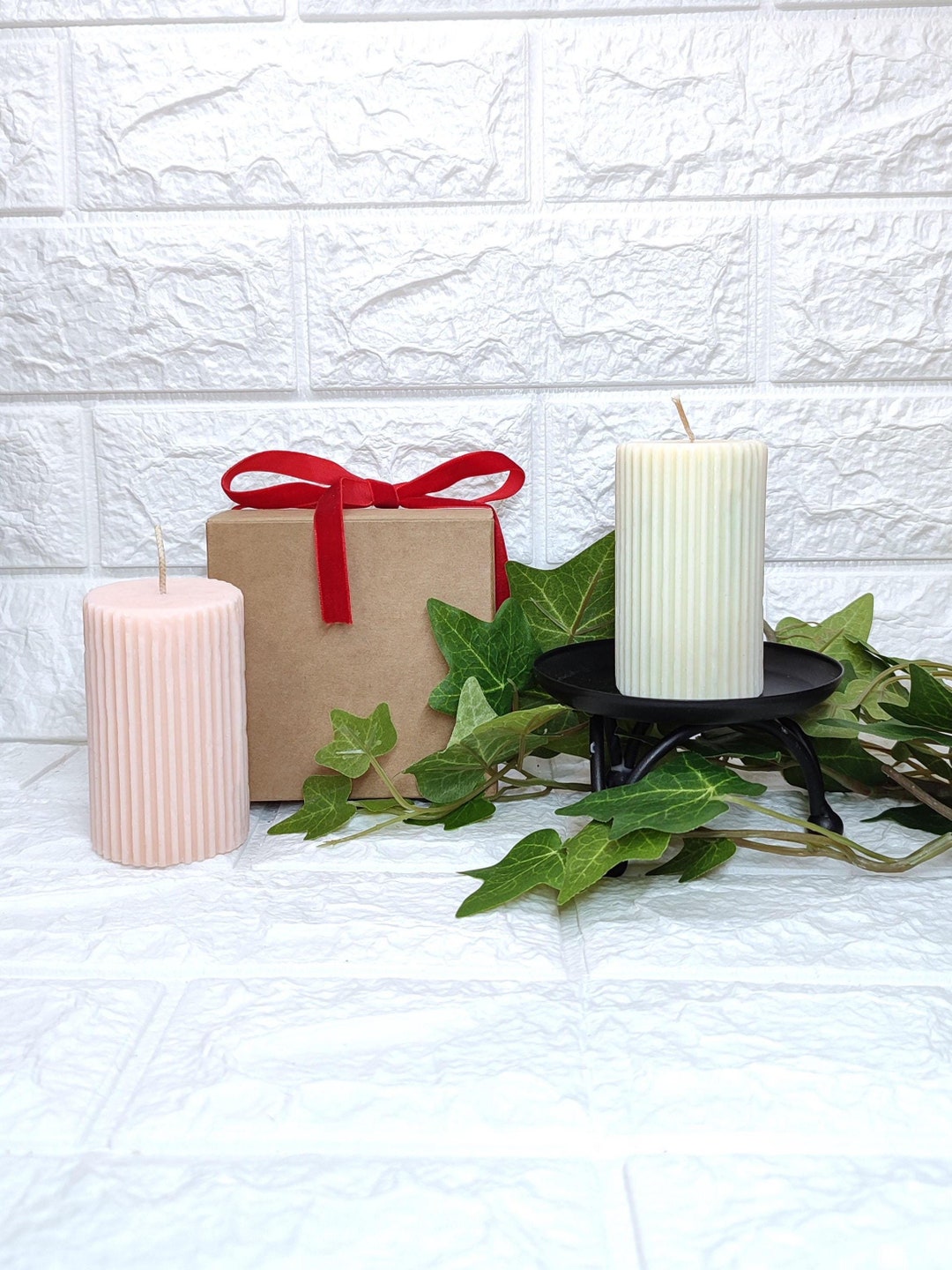 Ribbed Pillar Candle | Decorative Candle | Christmas Gift | Festive ...