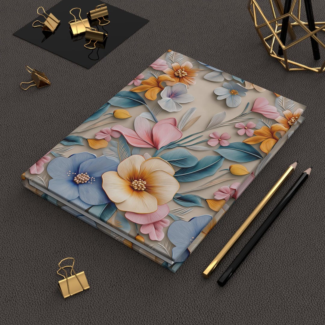 Floral Journal Pastel Flower Aesthetic Faux Embroidery Notebook for ...