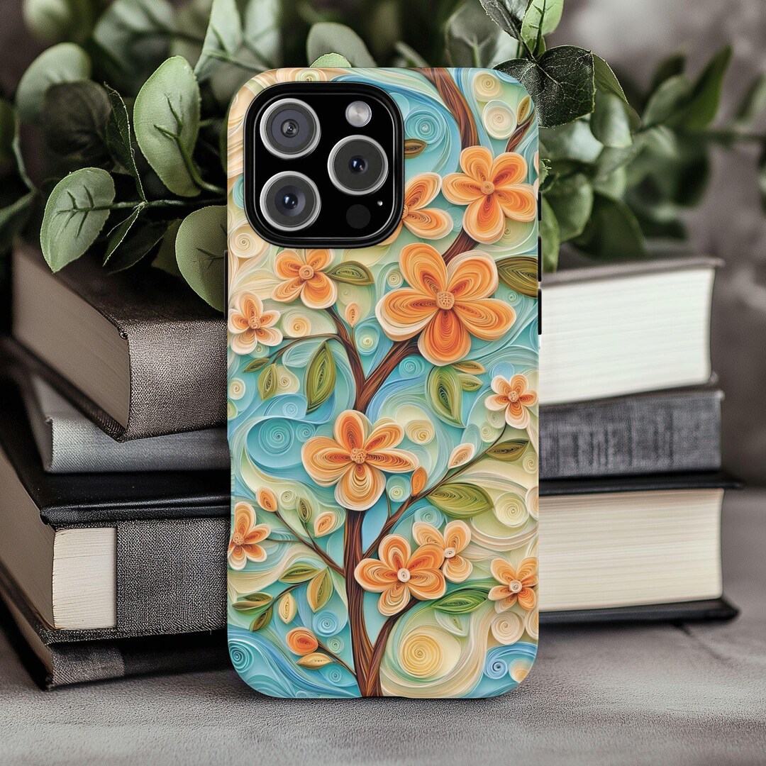 Faux 3D Paper Quilled Floral Phone Case Flower Aesthetic Tough Phone ...