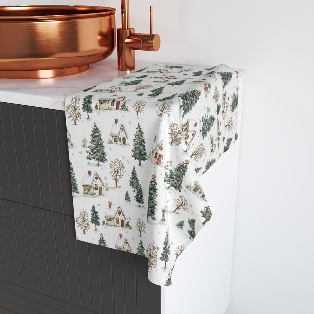 Snowy Pine Tree Hand Towel, 16 X 28, Polyester and Cotton, Snow Covered ...