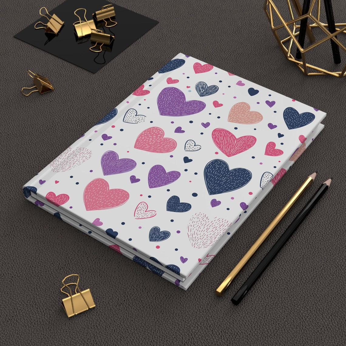 Whimsical Heart Pattern Notebook Cute Hardcover or Spiral Journal for ...