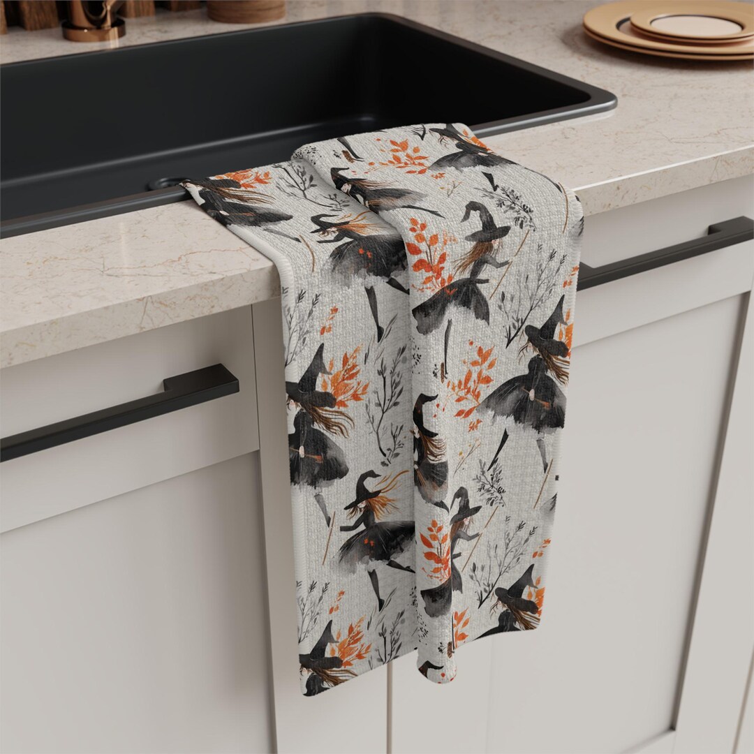 Halloween Witch Kitchen Towel, Microfiber Waffle Tea Towel, Fall ...