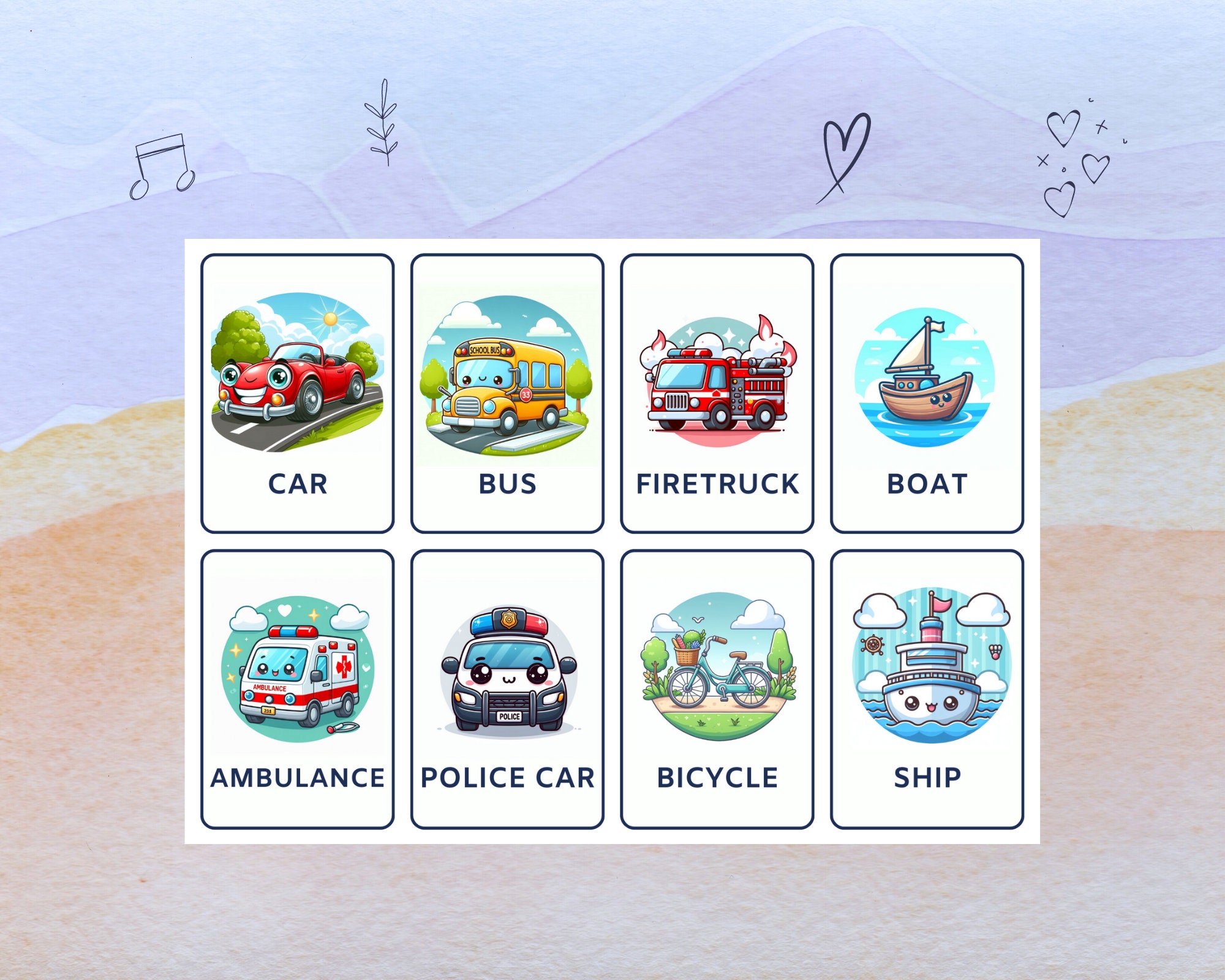 Vehicles Flashcards for Kids Ready to Print - Etsy
