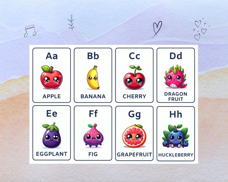 Fruits and Vegetables ALPHABET Flashcards for Kids Ready to Print ...