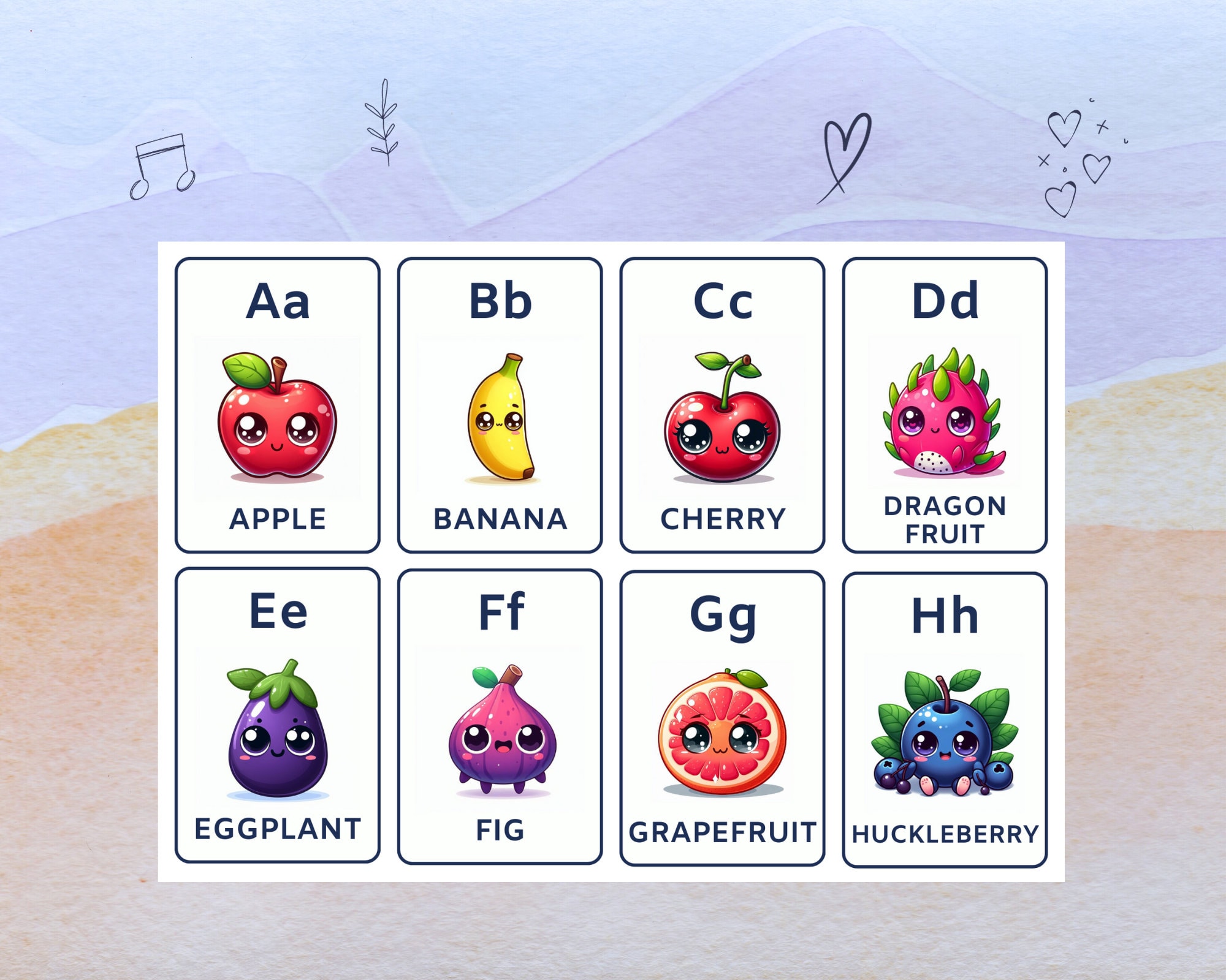 Fruits and Vegetables ALPHABET Flashcards for Kids Ready to Print ...