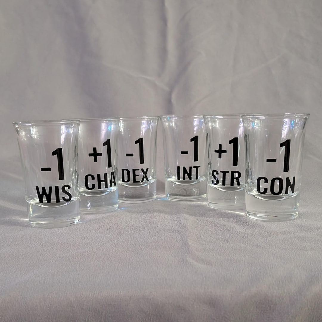 Set of 6 Glasses! Ability Modifier Shot Glasses - RPG, TTRPG Shot Glass ...