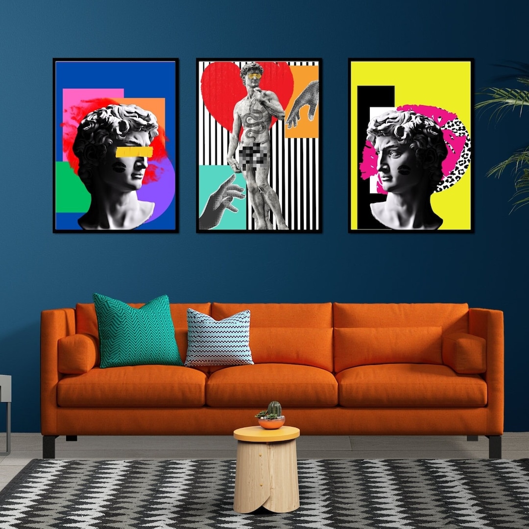 Set of 3 Statue Pop Art Prints, Historical Art Reproduction ...