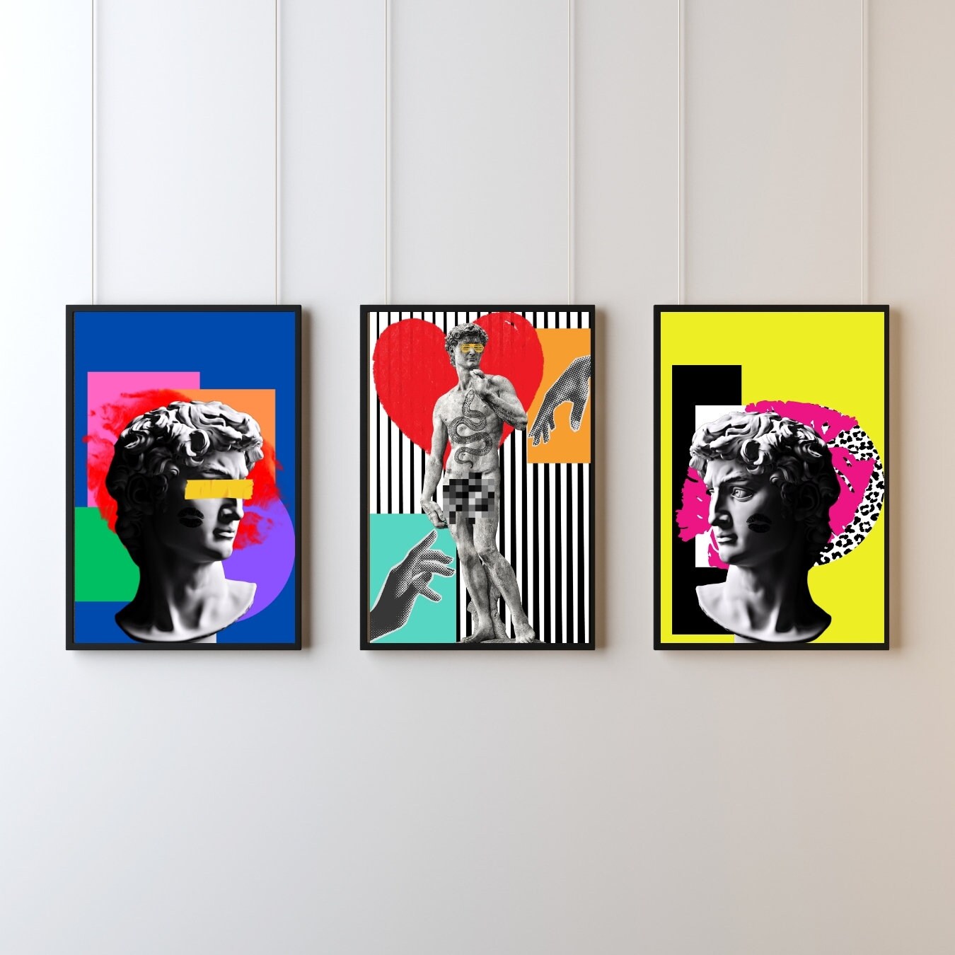 Set of 3 Statue Pop Art Prints, Historical Art Reproduction ...