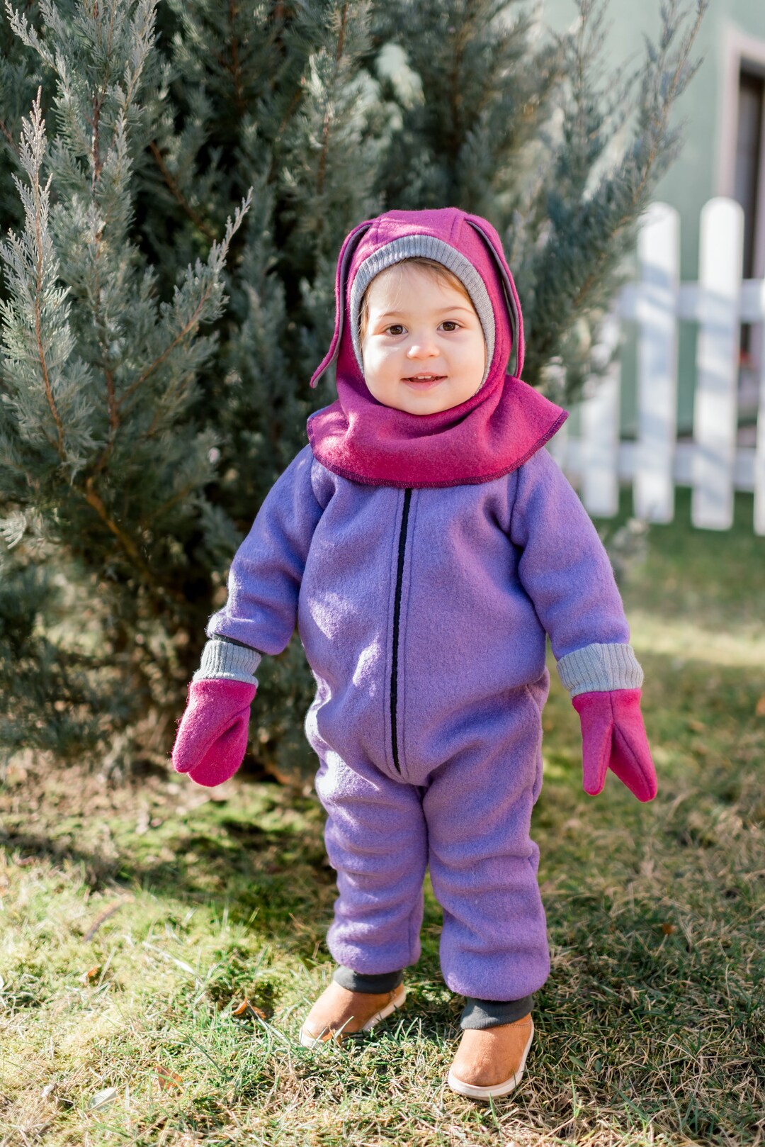 Purple Kids Overalls Warm Wool Toddler Romper Onepiece Unisex Zip up ...