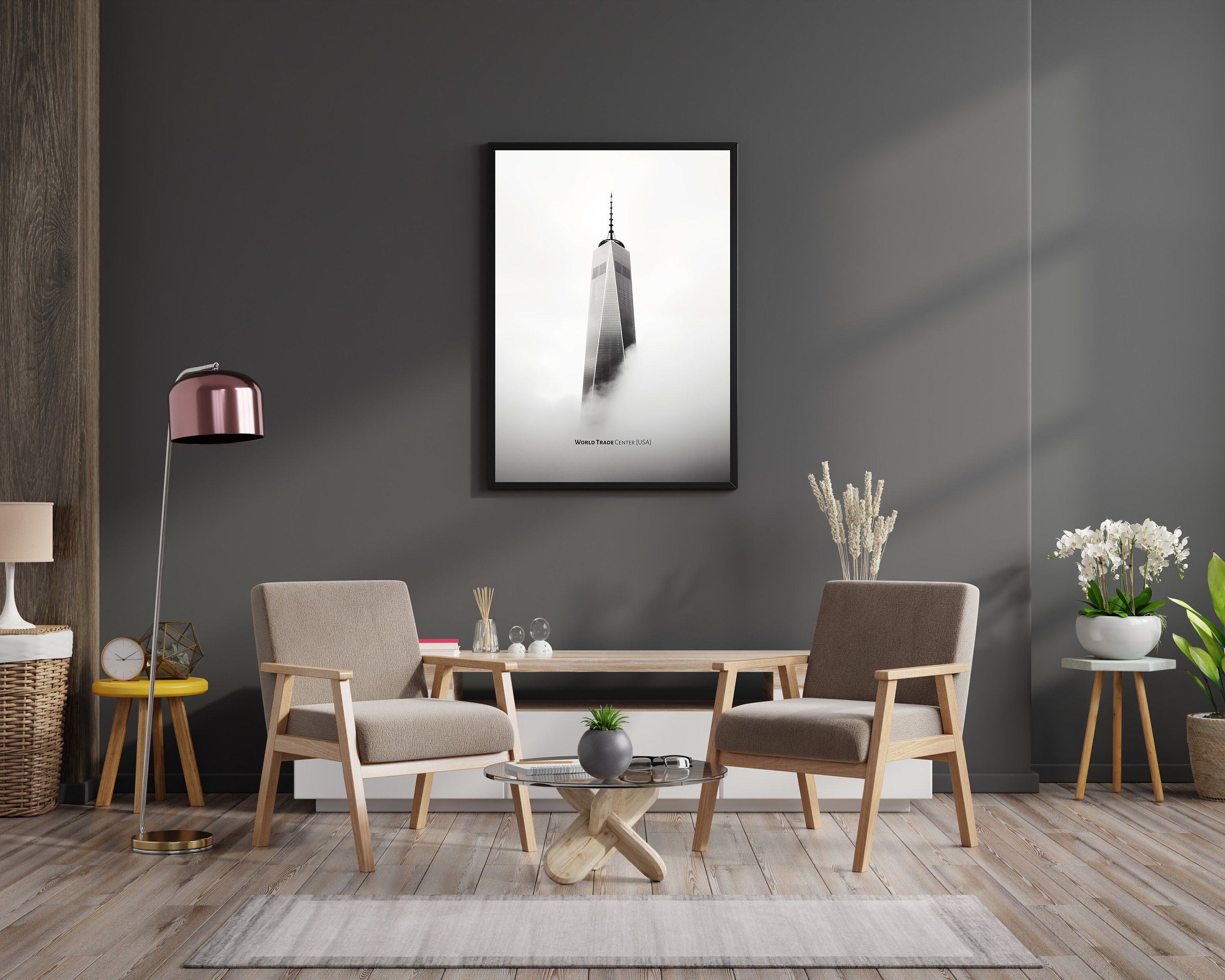 WTC Poster, Minimalistic Black & White Cloudy Artwork, World Trade ...