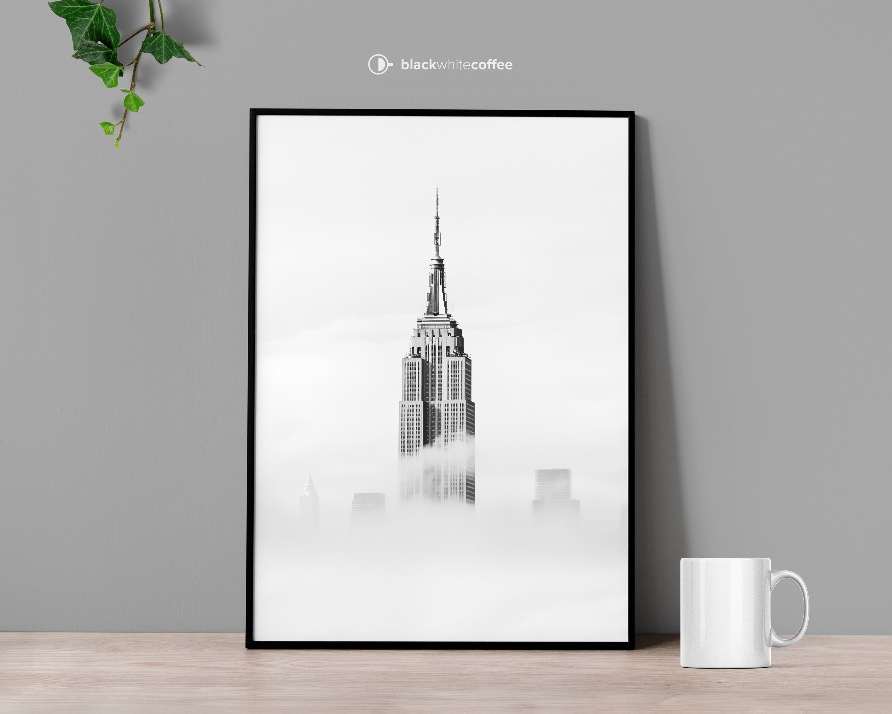 Empire State Building Poster, Minimalistic Black & White Cloudy Artwork, Nyc Print - Etsy