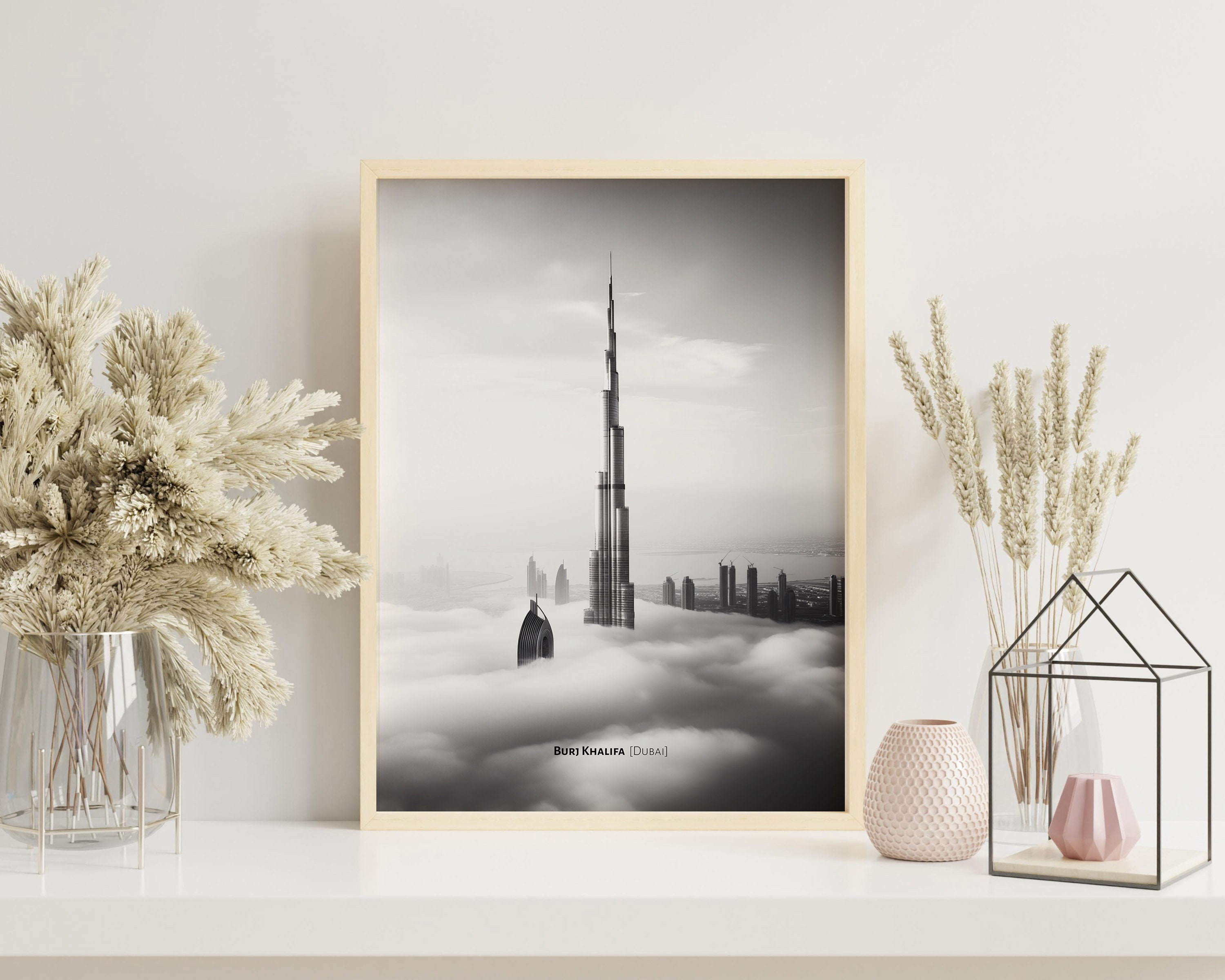 Burj Khalifa Poster, Dubai Minimalist Black and White Print, Skyscraper ...